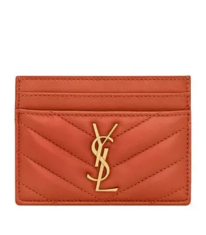 Saint Laurent Leather Cassandre Card Holder - Beige