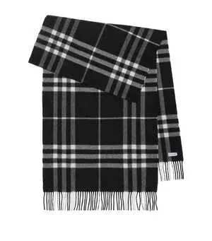Burberry Cashmere Wide Check Scarf - Black