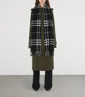 Burberry Cashmere Wide Check Scarf - Black