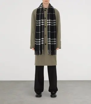 Burberry Cashmere Wide Check Scarf - Black