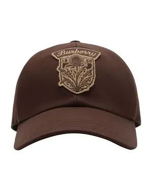 Burberry Cotton Gabardine Thistle Shield Cap - Brown