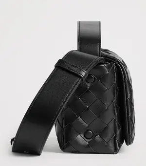 Bottega Veneta Mini Leather Intrecciato Flap Cross-body Bag - Grey