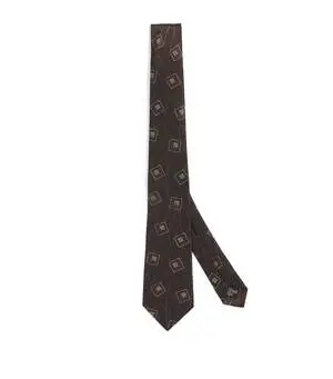 Giorgio Armani Silk Geometric Jacquard Neck Tie - Brown