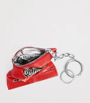 Balenciaga Calf Leather Chips Keyring - Red