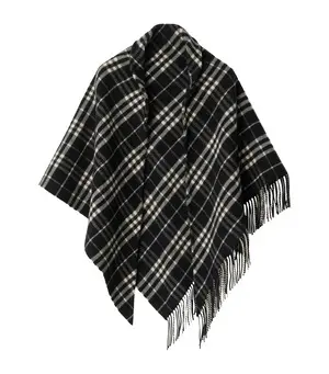 Burberry Wool-cashmere Check Cape - Black