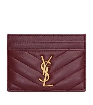 Saint Laurent Lambskin Cassandre Card Holder - Burgundy