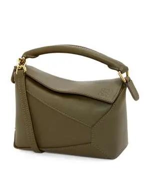Loewe Mini Leather Puzzle Edge Top-Handle Bag Green