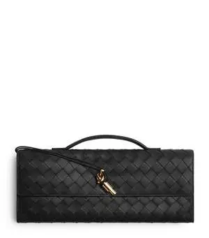 Bottega Veneta Leather Andiamo Clutch Bag - Black