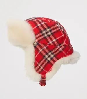 Burberry Wool Check Trapper Hat - Red
