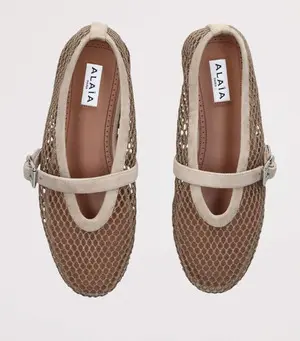 Alaïa Mesh Ballerina Flats - Beige