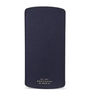Smythson Panama Leather Glasses Case - Blue