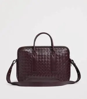 Bottega Veneta Leather Intrecciato Getaway Briefcase - Brown