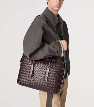 Bottega Veneta Leather Intrecciato Getaway Briefcase - Brown