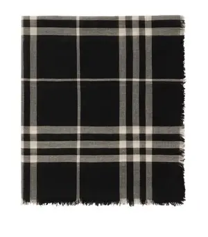 Burberry Wool Wide Check Scarf Black