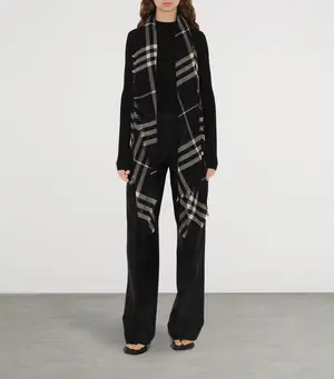 Burberry Wool Wide Check Scarf - Black
