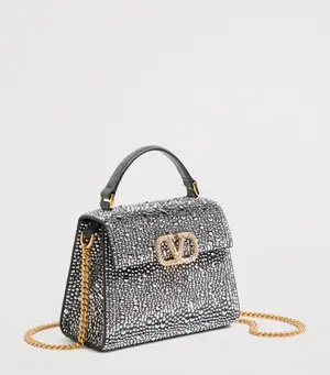 Valentino Garavani Mini Leather Top-handle Bag With Embellishments - Silver