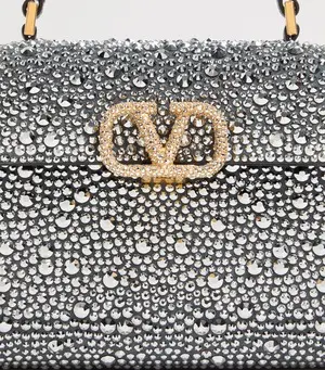 Valentino Garavani Mini Leather Top-handle Bag With Embellishments - Silver