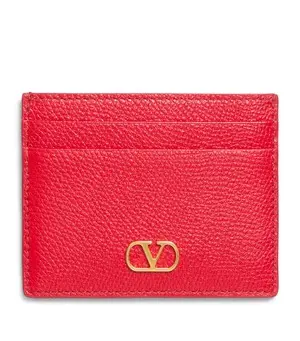 Valentino Garavani Grained Leather Vlogo Signature Card Holder - Red