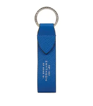 Smythson Panama Leather Keyring - Blue