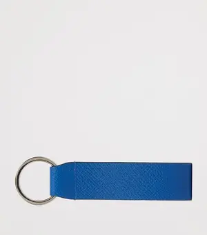 Smythson Panama Leather Keyring - Blue