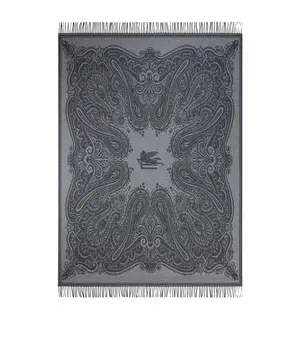 Etro Wool-cashmere Fringed Alocasia Throw - Grey