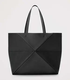 Loewe Large Puzzle Fold Leather Tote Bag - Black