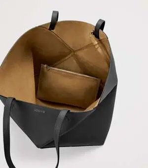 Loewe Large Puzzle Fold Leather Tote Bag - Black