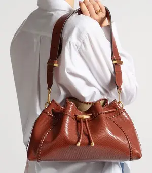 JIMMY CHOO Medium Cinch Snake Print Shoulder Bag - Brown