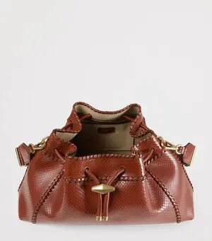 JIMMY CHOO Medium Cinch Snake Print Shoulder Bag - Brown