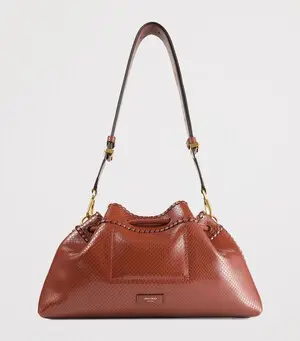 JIMMY CHOO Medium Cinch Snake Print Shoulder Bag - Brown