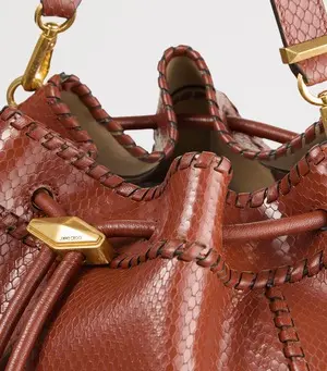 JIMMY CHOO Medium Cinch Snake Print Shoulder Bag - Brown