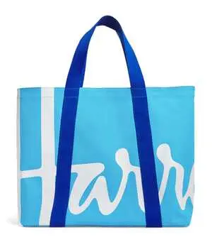 Harrods Large Cotton Logo Tote Bag - Blue