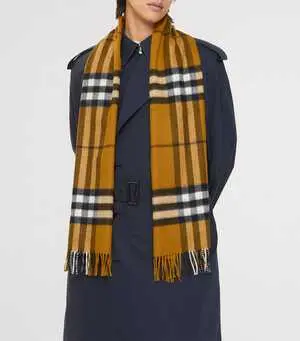 Burberry Cashmere Check Scarf - Yellow