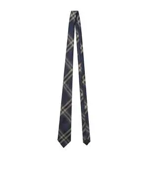 Burberry Check Silk Neck Tie - Blue