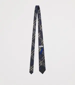 Burberry Check Silk Necktie - Blue