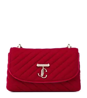 JIMMY CHOO Small Curve Velvet Cross-body Bag - Red