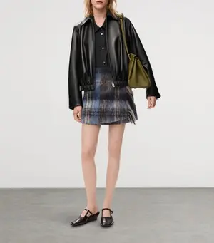 Loewe Mohair-wool Buckled Check Mini Skirt - Blue