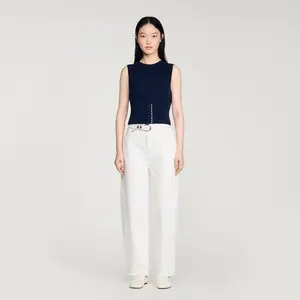 Sandro Cropped Striped Wool-cashmere Blend Sweater