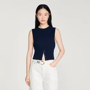 Sandro Cropped Striped Wool-cashmere Blend Sweater