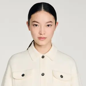 Sandro Oversized Bouclé Cardigan With Denim Details - Ecru