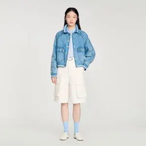 Sandro Rib-trimmed Denim Trucker Jacket - Blue Jean