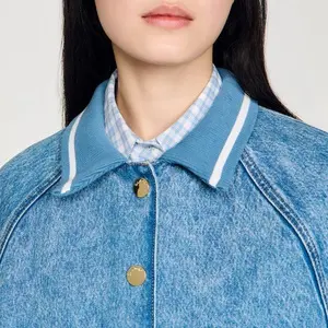 Sandro Rib-trimmed Denim Trucker Jacket - Blue Jean