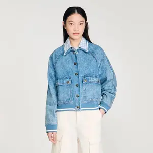 Sandro Rib-trimmed Denim Trucker Jacket - Blue Jean