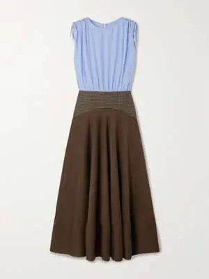 ABADIA Silk-blend Nuri Striped Midi Dress - Bronze
