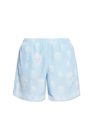 Alexander McQueen Swim Shorts With Skull Motif - Light Blue