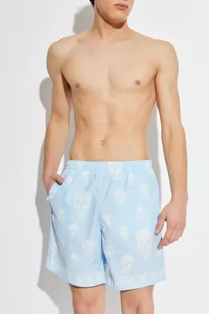 Alexander McQueen Swim Shorts With Skull Motif - Light Blue