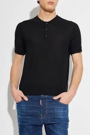 Dsquared2 Wool Polo With Embroidered Logo - Black