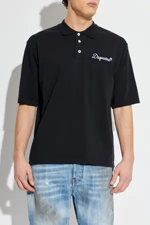 Dsquared2 Polo With Embroidered Logo - Black