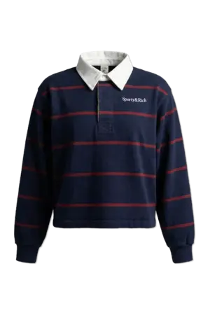 SPORTY & RICH Long-sleeve Polo From The ‘central Park Drop’ Collection - Navy Blue
