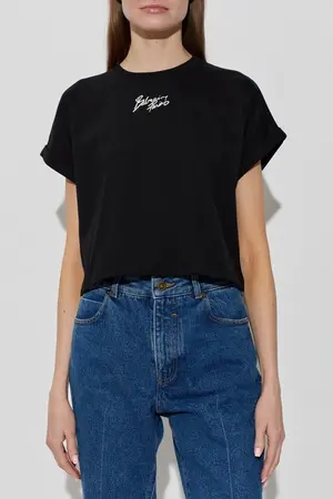 Balmain Top With Printed Logo - Black